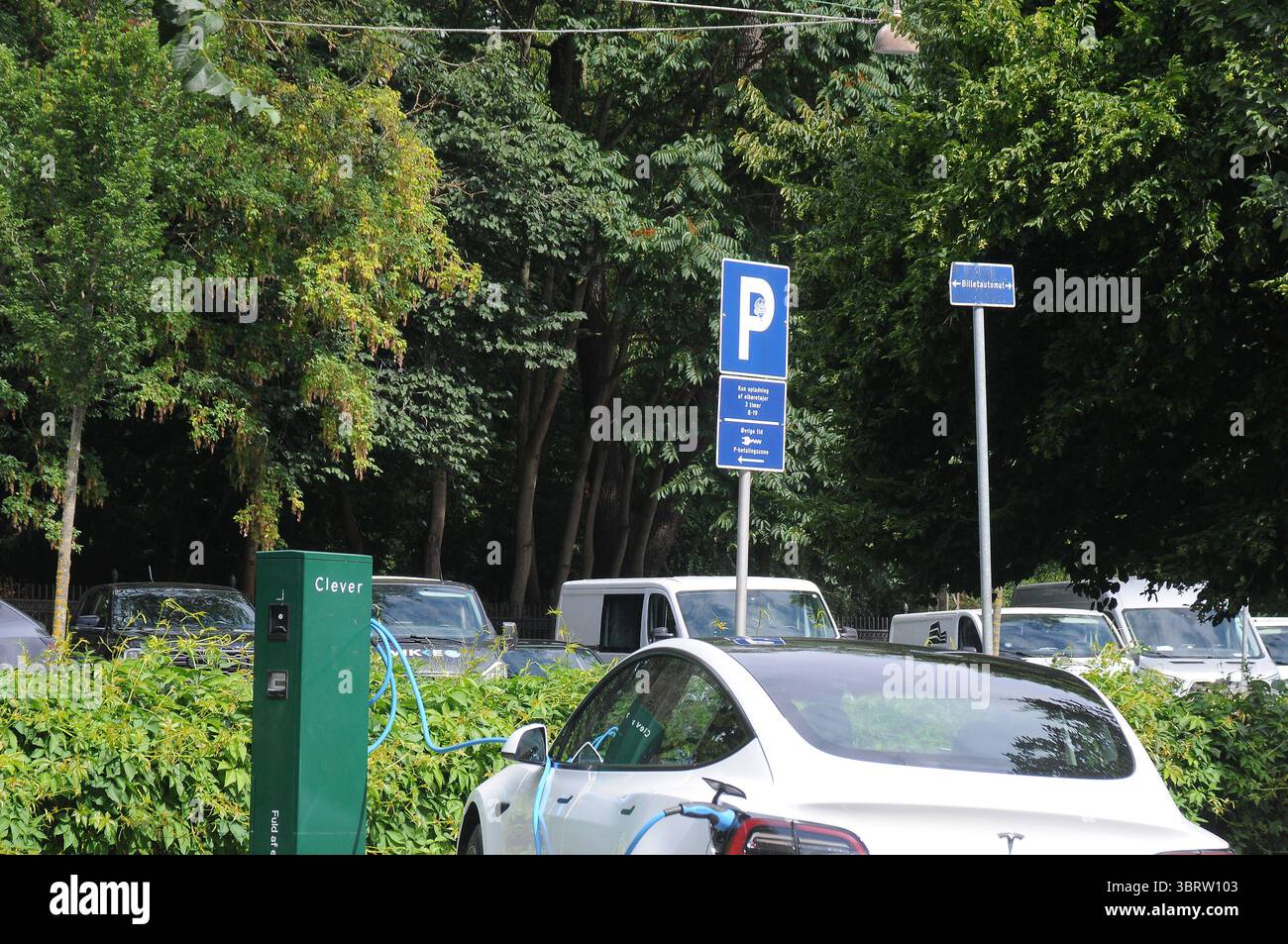 Copenhagen/ Denmark/14 july 2025/Tesla electric car harging at clever ...