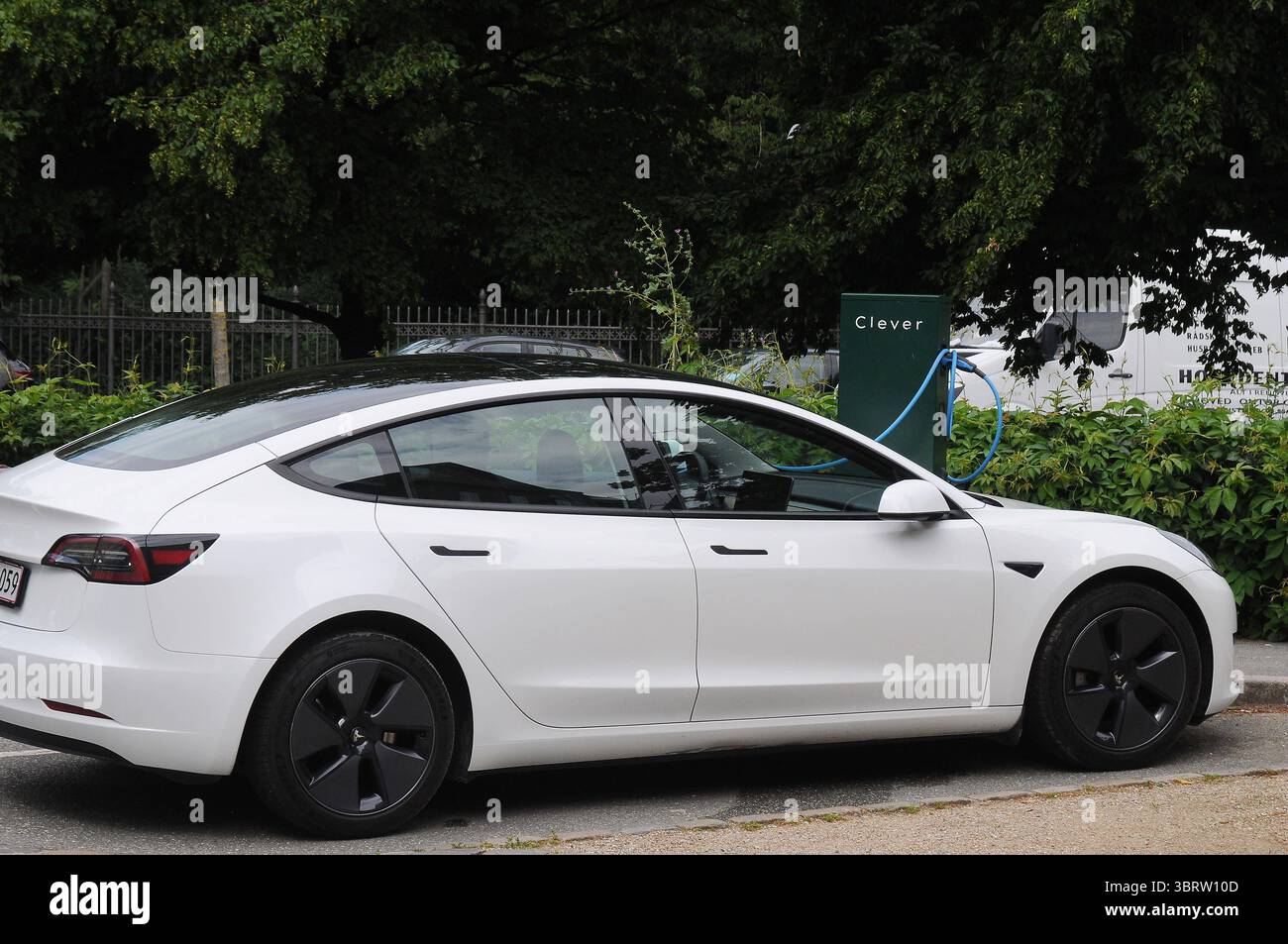 Copenhagen/ Denmark/14 july 2025/Tesla electric car harging at clever ...