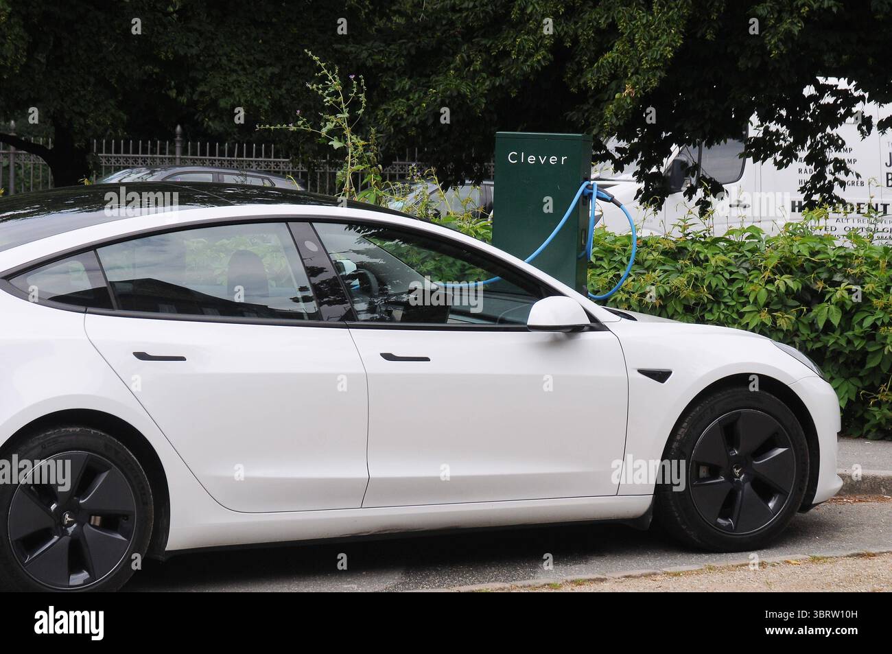 Copenhagen/ Denmark/14 july 2025/Tesla electric car harging at clever ...