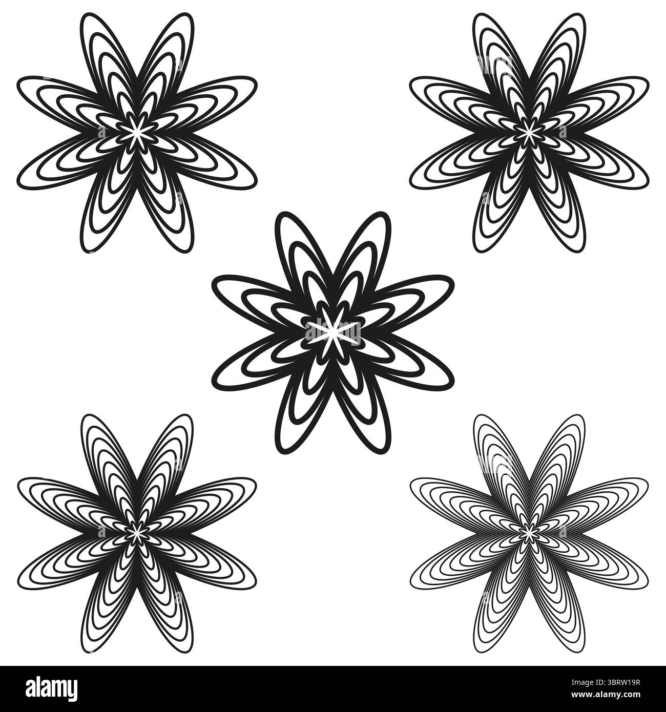 Bold star flowers. Layered petal blooms. Striking floral Vector. Black ...