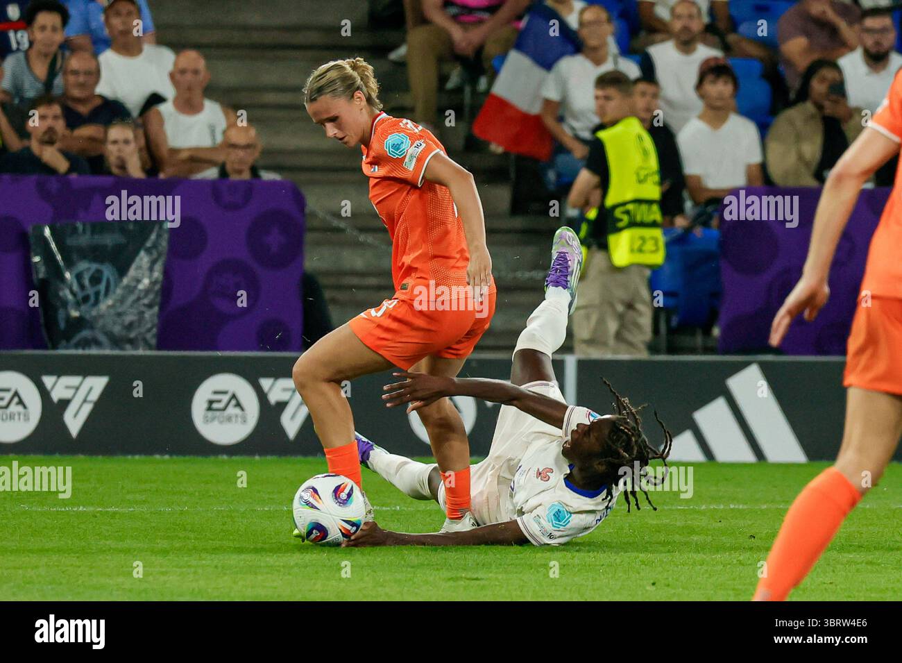 Kadidiatou Diani (11 France) is brought down in the area and the ...