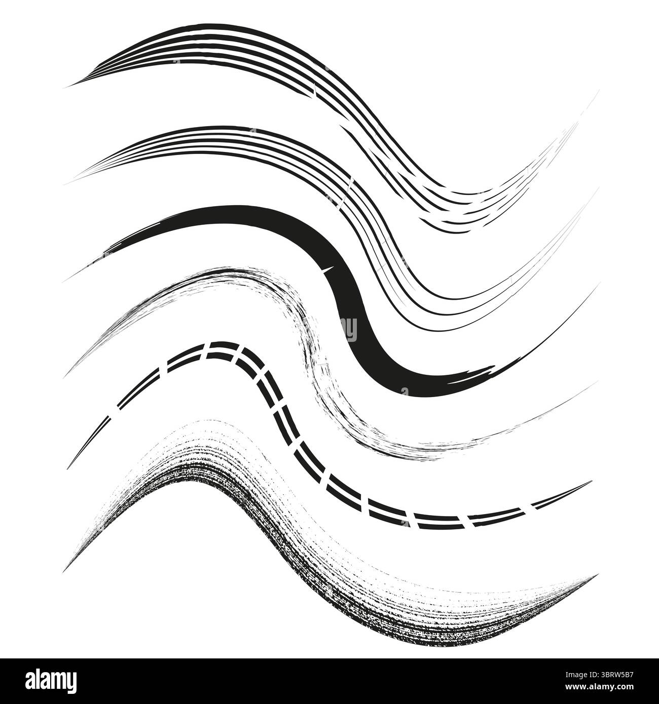 Diagonal stroke set. Dynamic brush curves. Artistic wavy elements ...