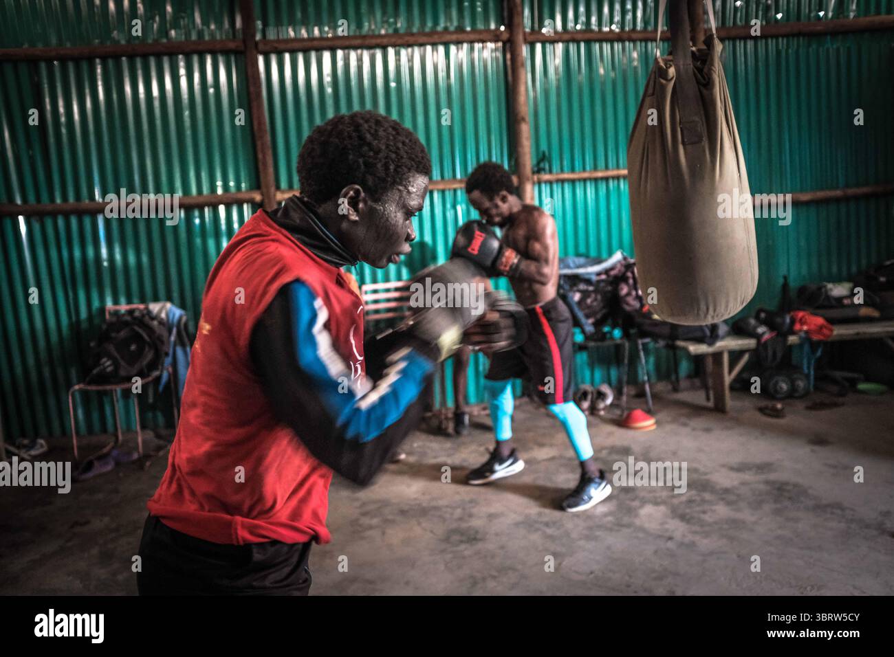 September 17, 2020, Nairobi, Kenya: Young boxers practice their ...