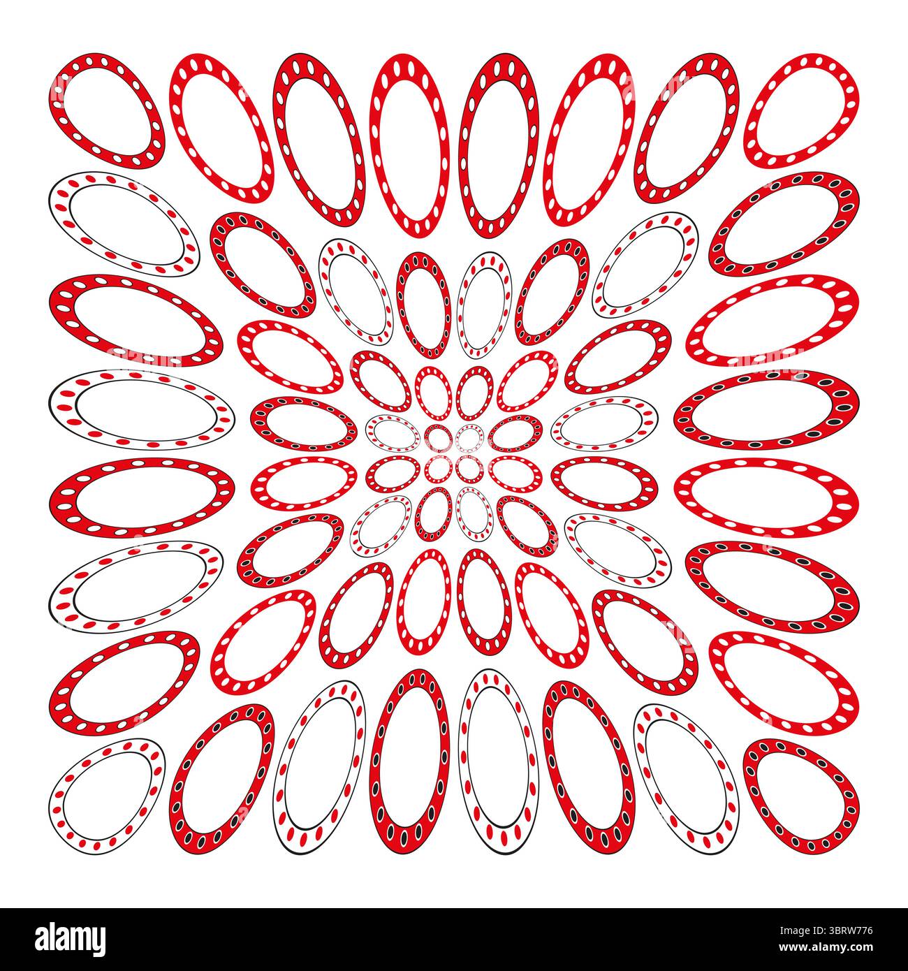 Optical illusion circles. Red white perspective. Radial vortex Vector ...