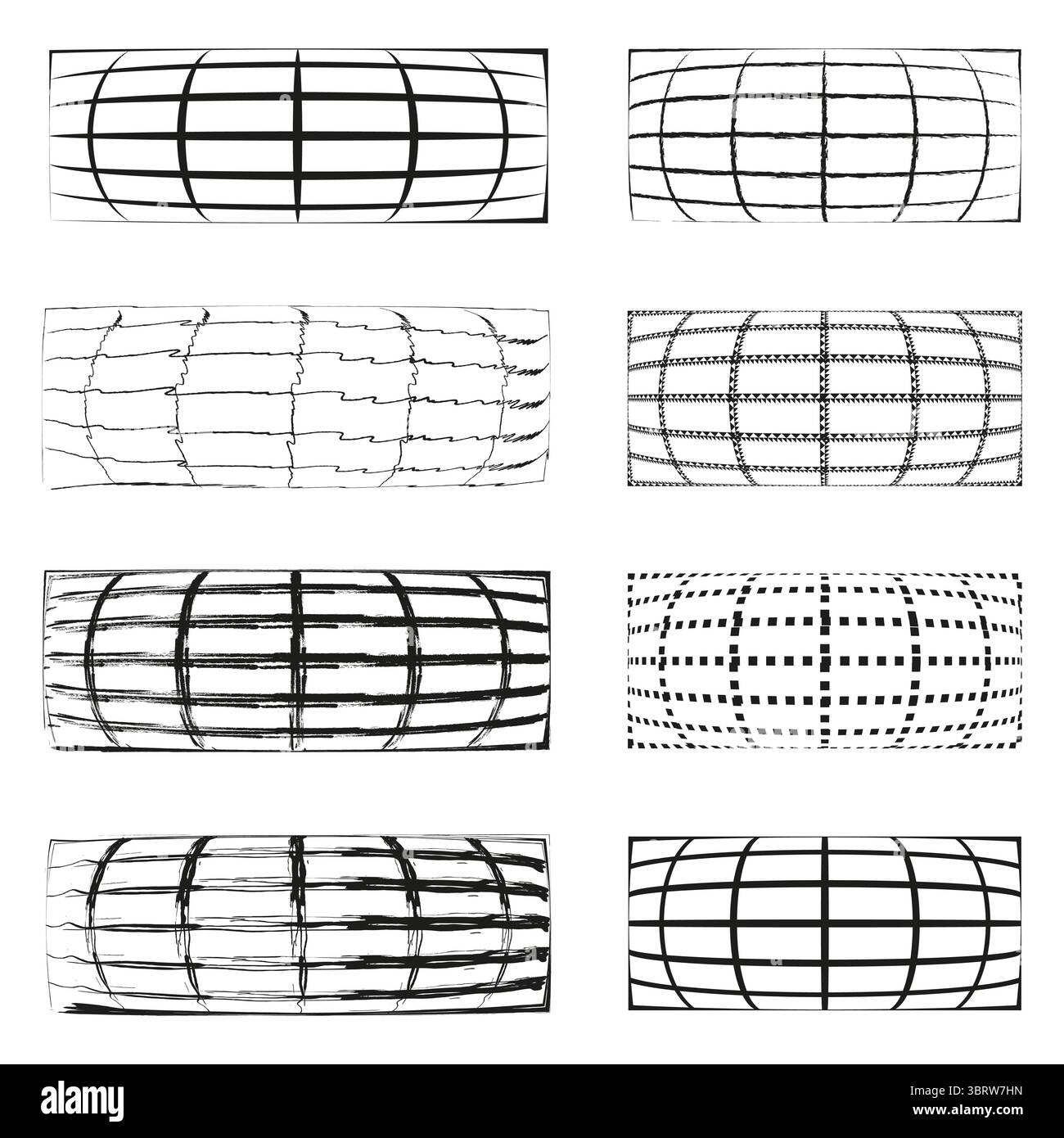 Distorted grid patterns. Horizontal line textures. Rectangular map ...