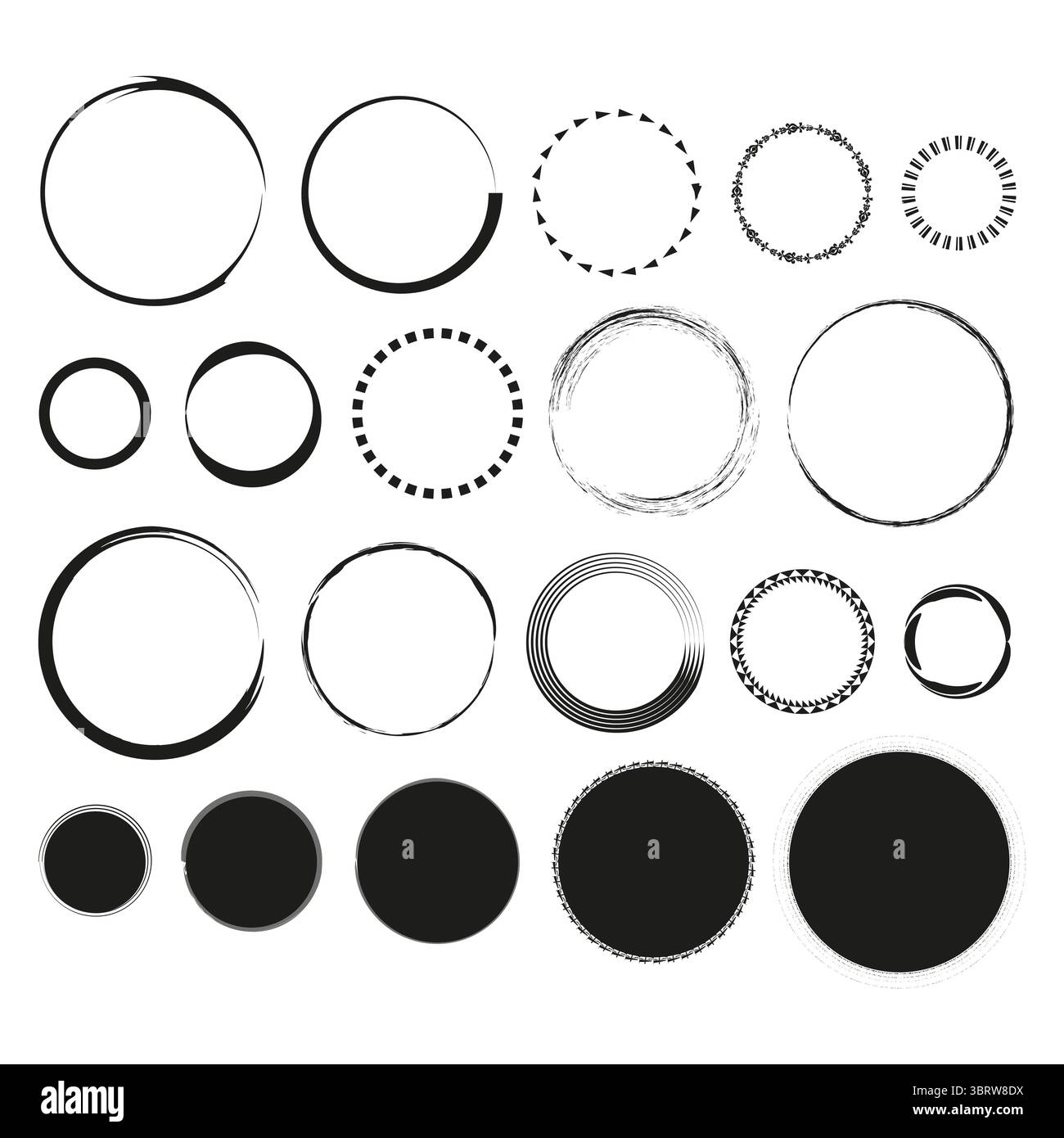 Circle collection shapes. Diverse line borders. Textured vector fills ...