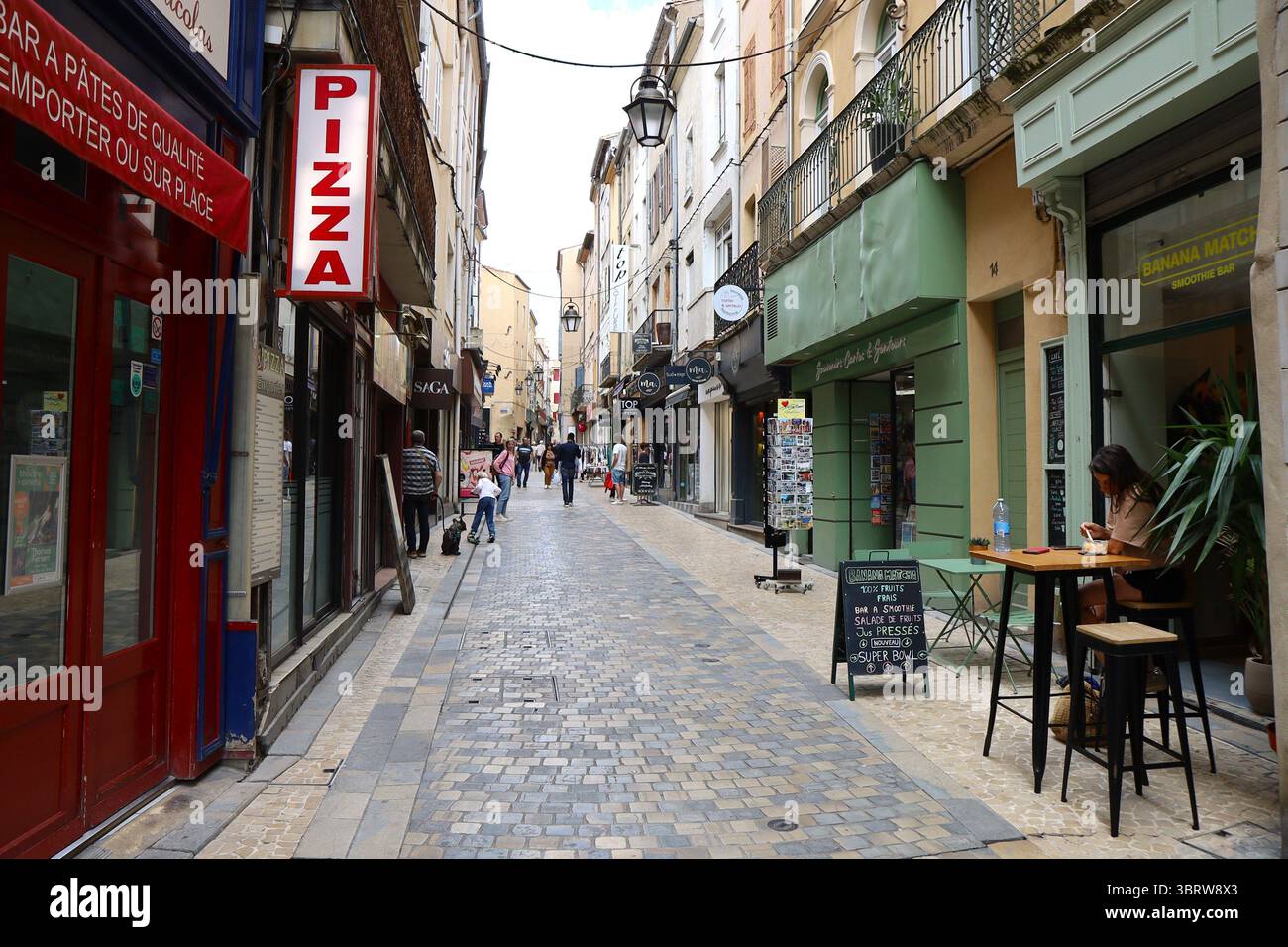 Typical old street, city of Narbonne, Aude department, France Stock ...