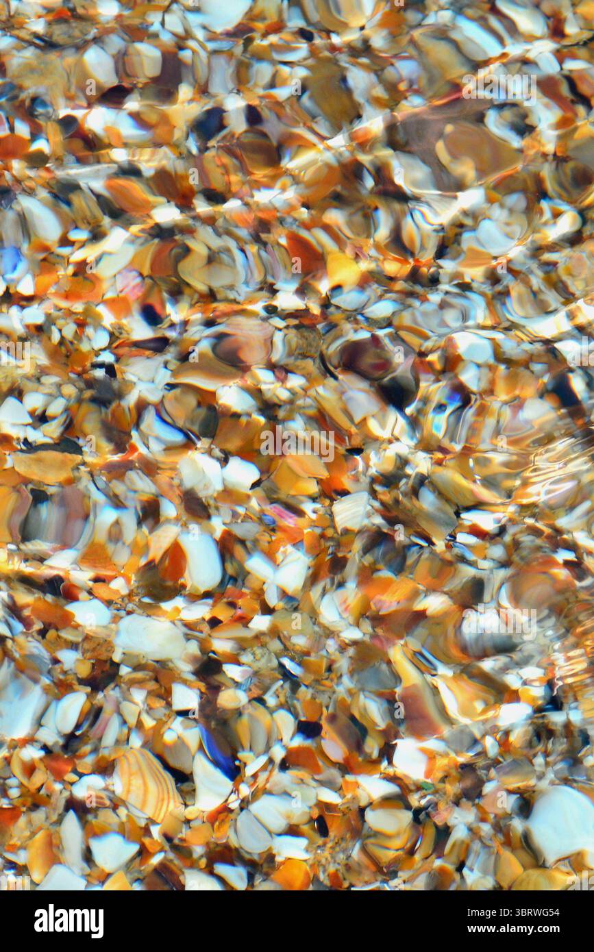 The light distorted by refraction and reflection on moving water ...