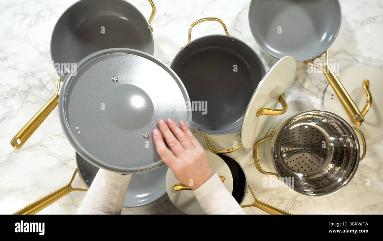Stainless steamer insert with cookware set Stock Photo - Alamy