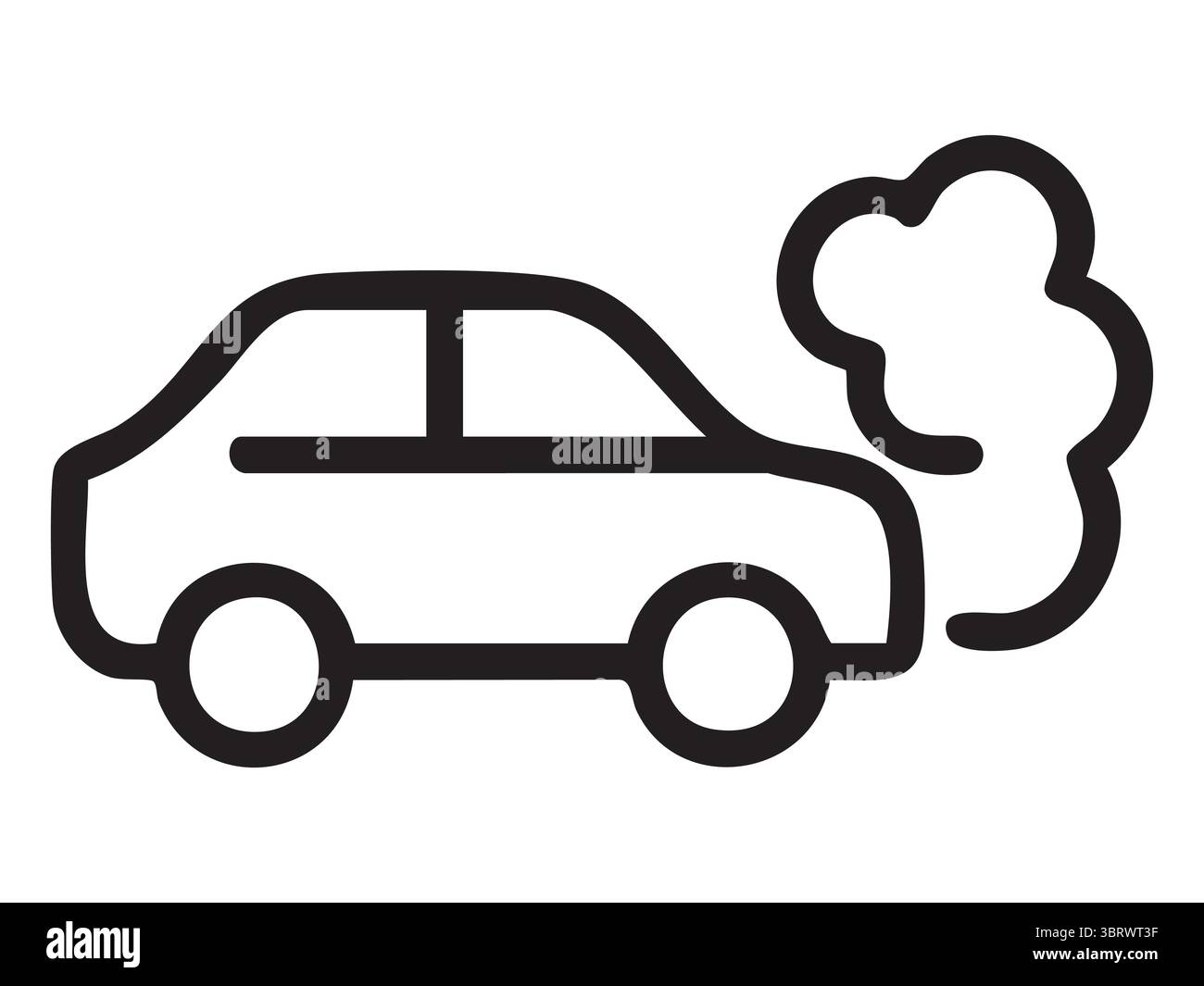 Black outline of car emitting exhaust fumes isolated on white ...