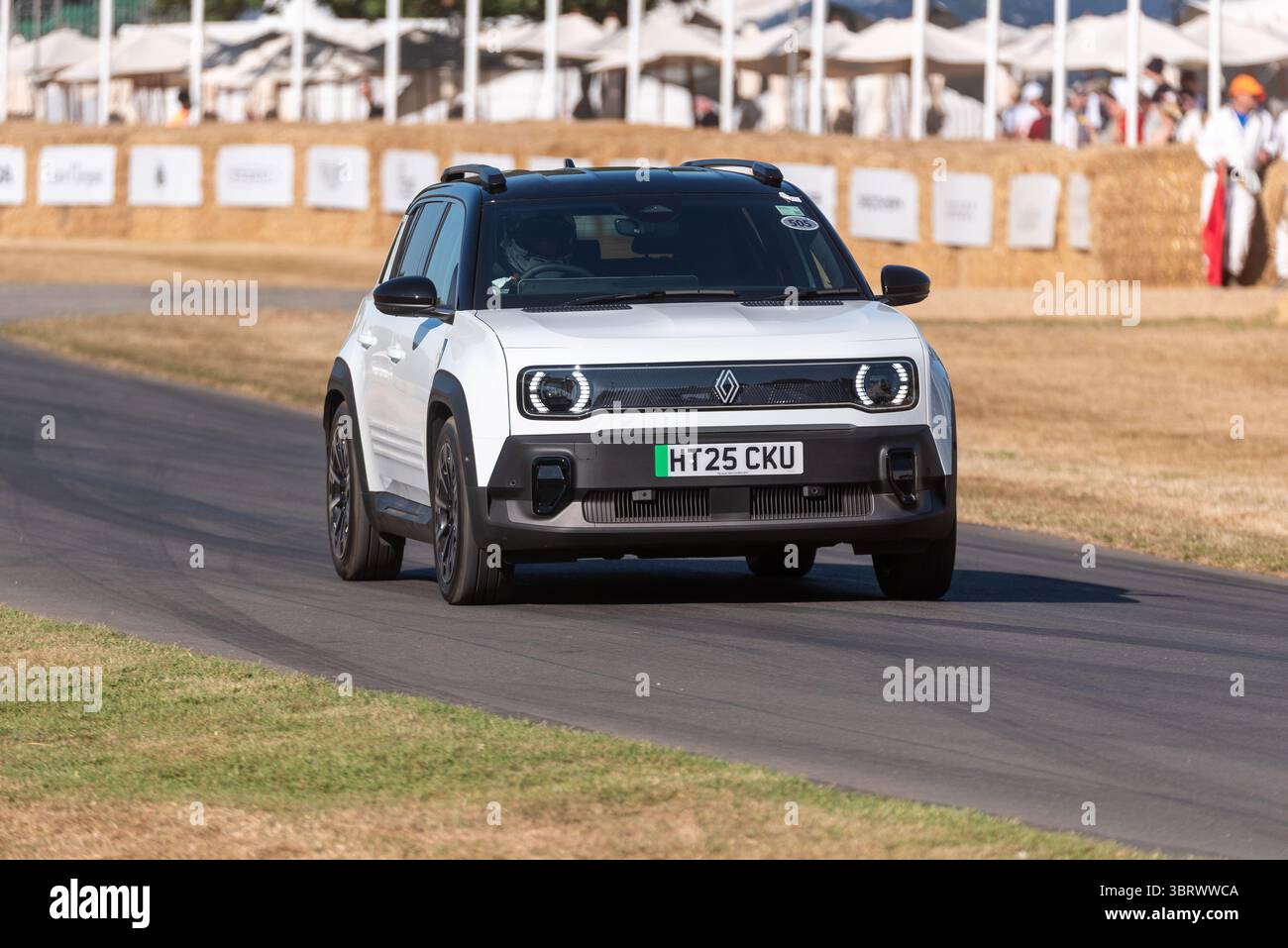 Renault R4 car driving up the hill climb track at the Goodwood Festival ...