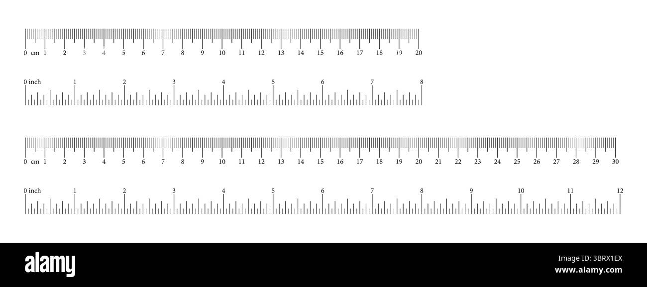 Inch, metric rulers. Measuring tool template. Scale for ruler in ...