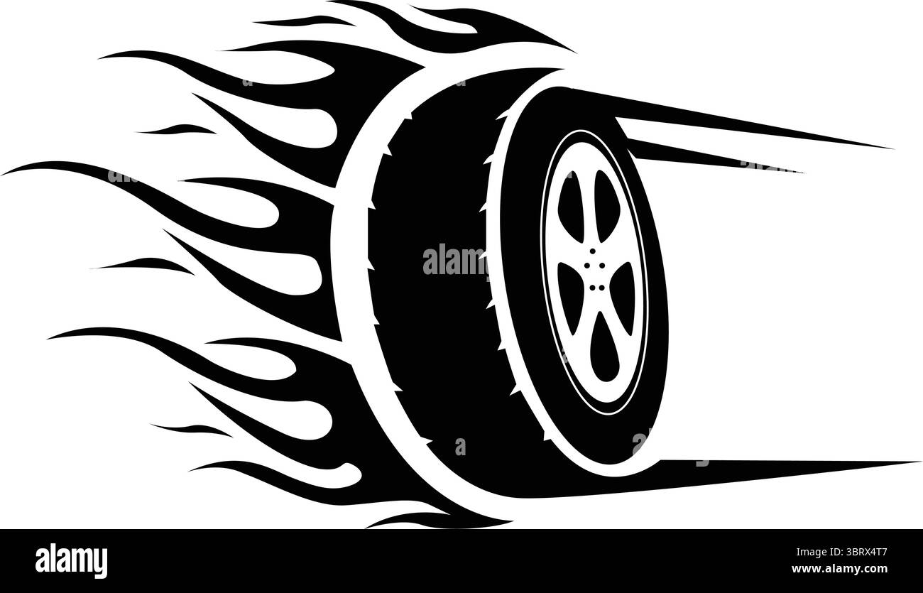 Fire Wheel Logo Design Template, Flaming Tire Emblem for Auto, Racing ...