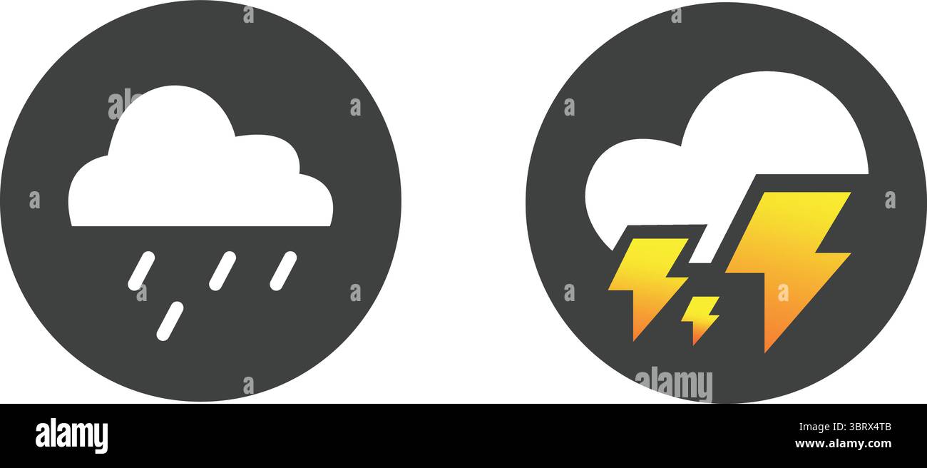 Weather Forecast Icons for Rain and Thunderstorms, Cloud with Rain ...