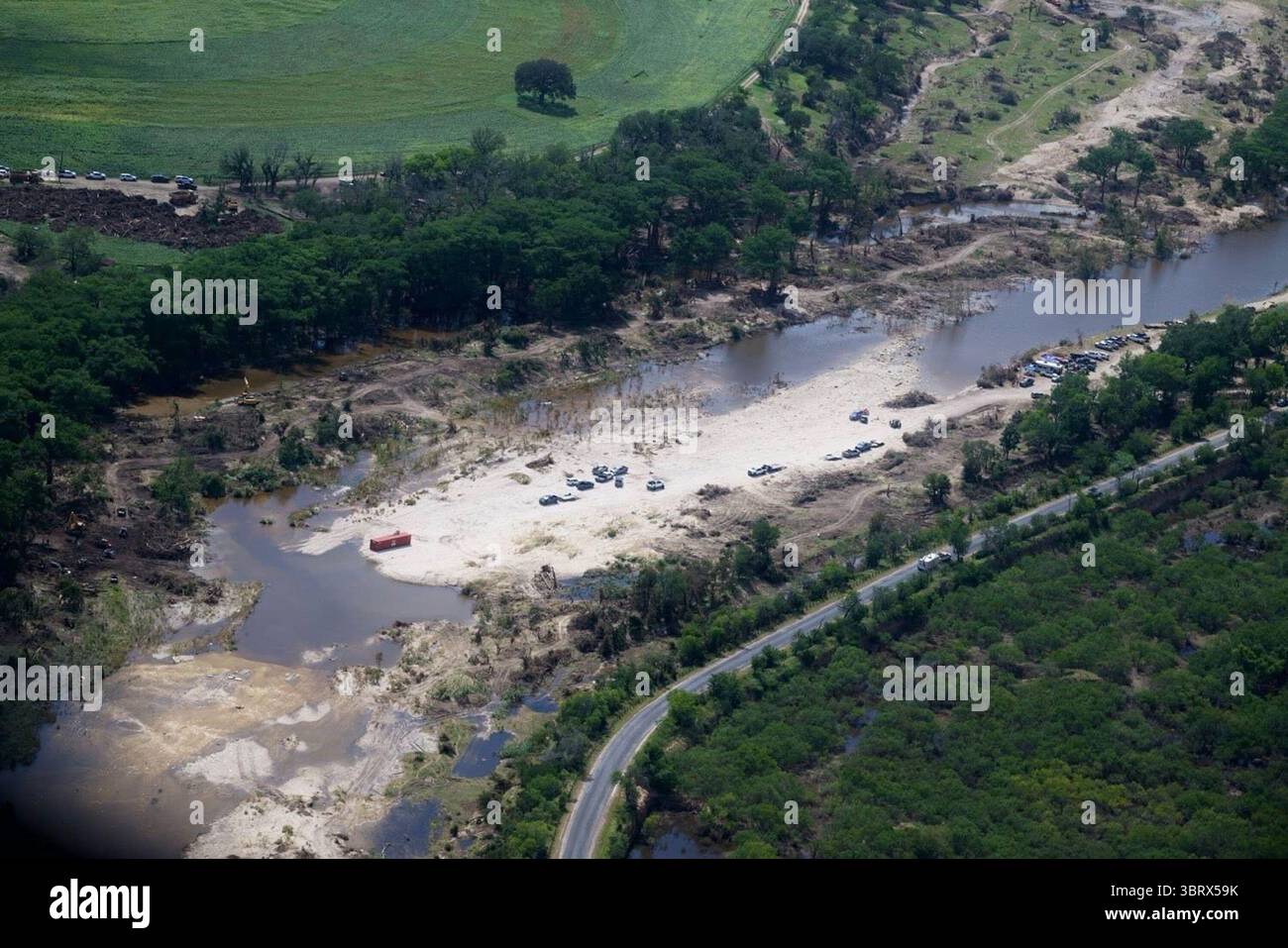 Aerial view of flood damage and recovery efforts in Kerrville, Texas ...