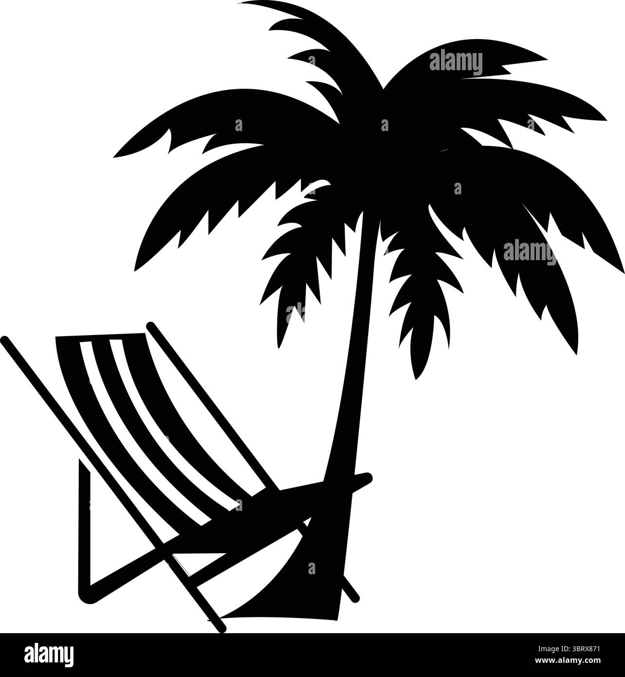 Beach chair under palm tree vector silhouette, Vector Illustration ...