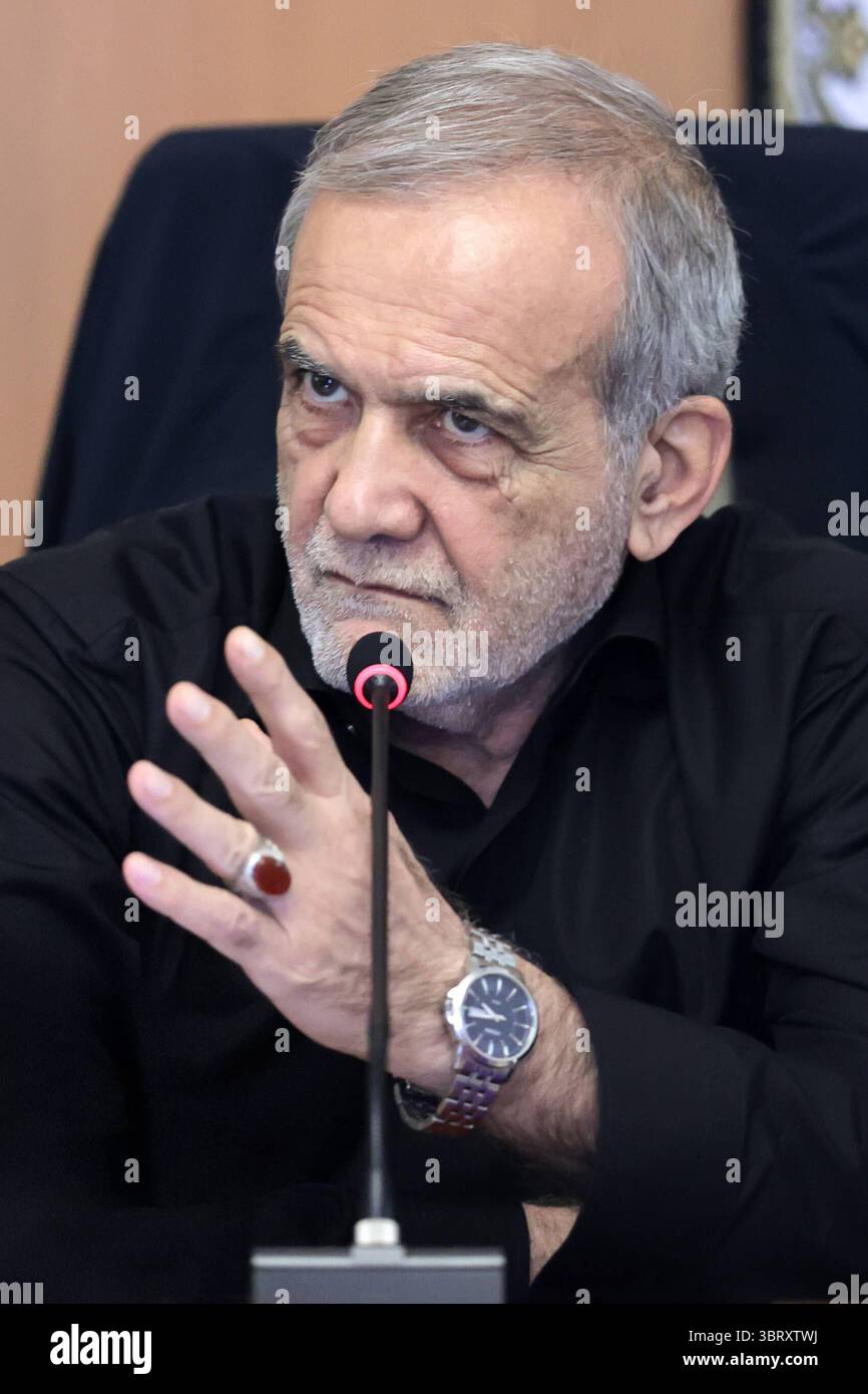 Iranian President Masoud Pezeshkian chairs a meeting of the Iranian ...