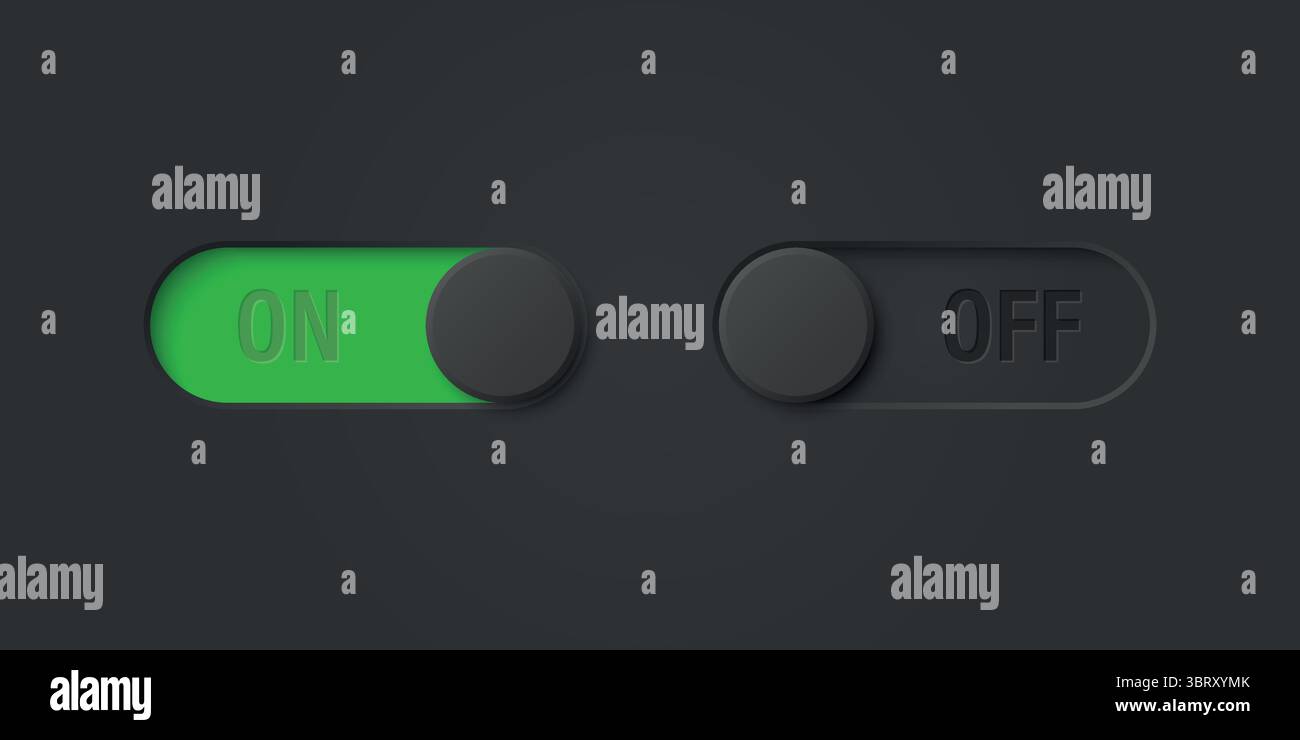 Vector Black Toggle Switch Set on Black Background. Realistic Toggle ...