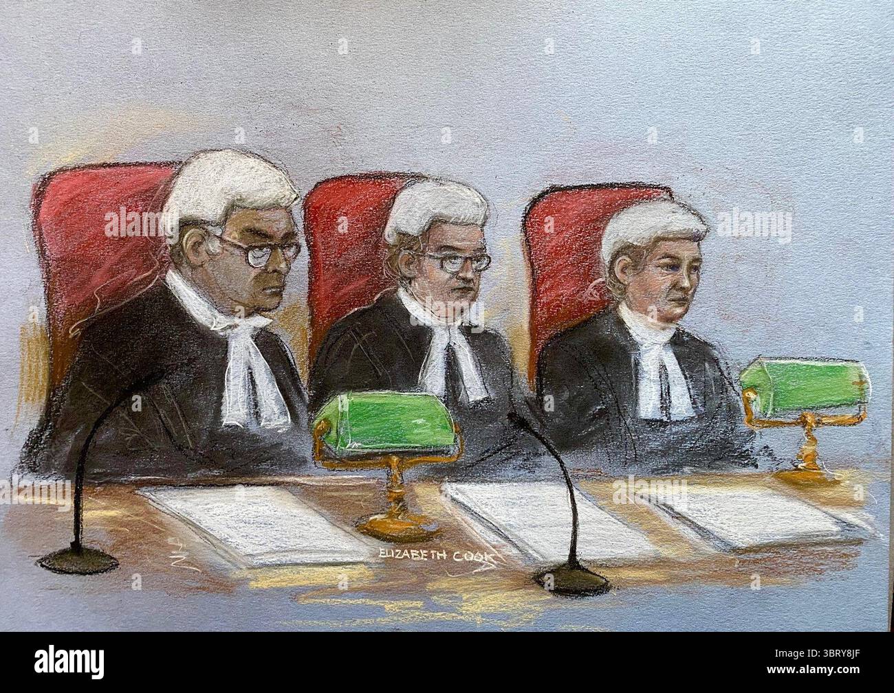 Previously unissued court artist sketch by Elizabeth Cook dated 27/2 ...