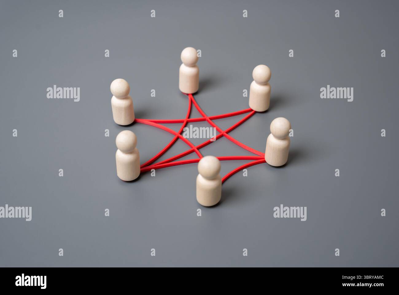 People in a circle are connected by lines and connections. Teamwork ...