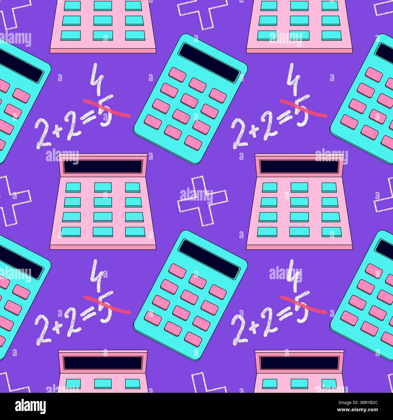 Colorful seamless pattern with cartoon calculator and funny math error ...