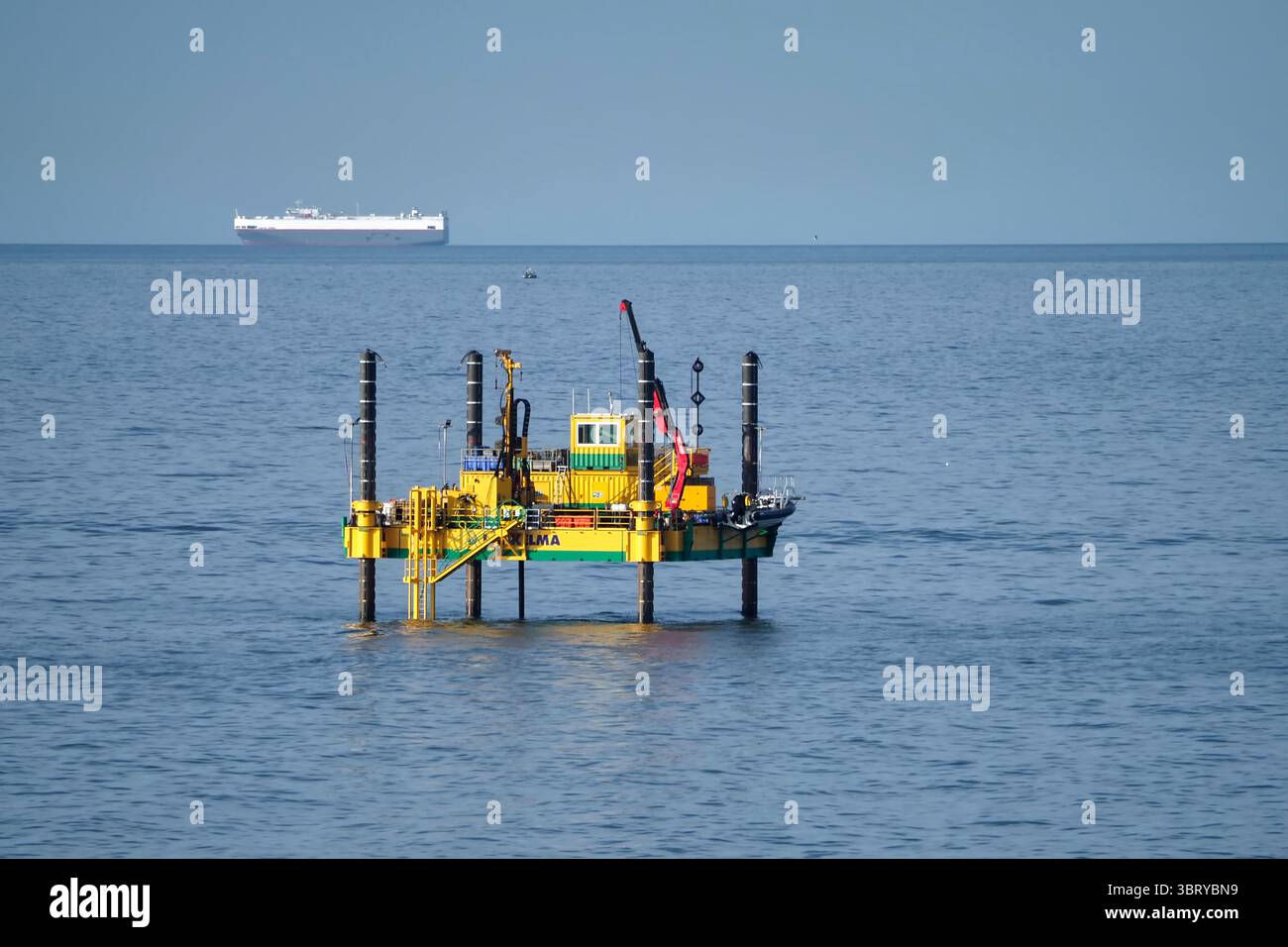 Drilling rig surveying the seabed off Seaham in preparation for Eastern ...