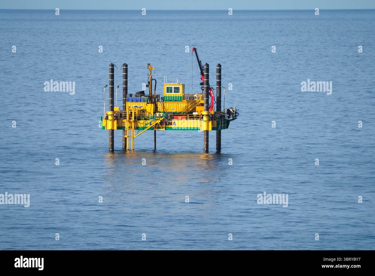 Drilling rig surveying the seabed off Seaham in preparation for Eastern ...