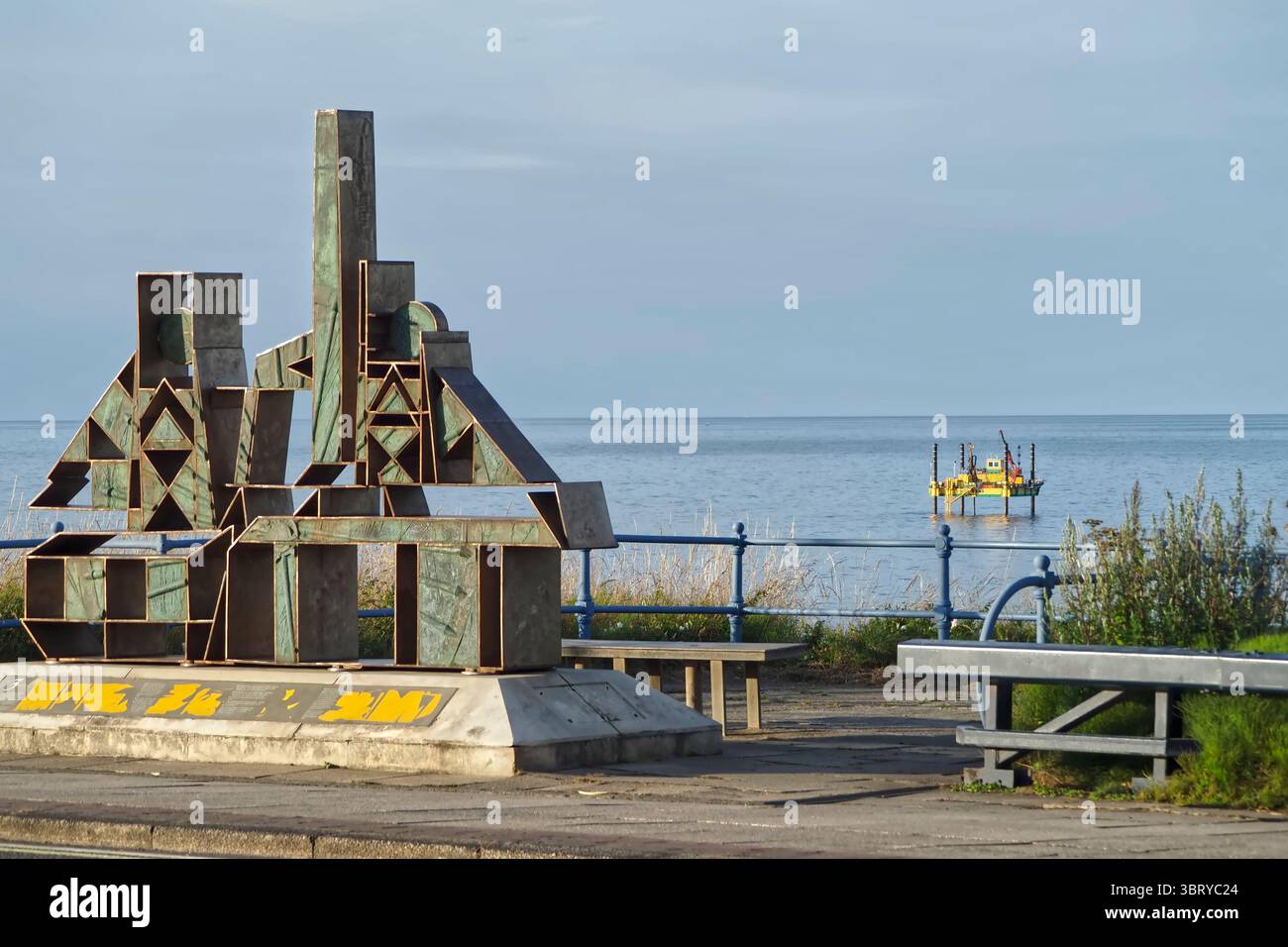 Drilling rig surveying the seabed off Seaham in preparation for Eastern ...