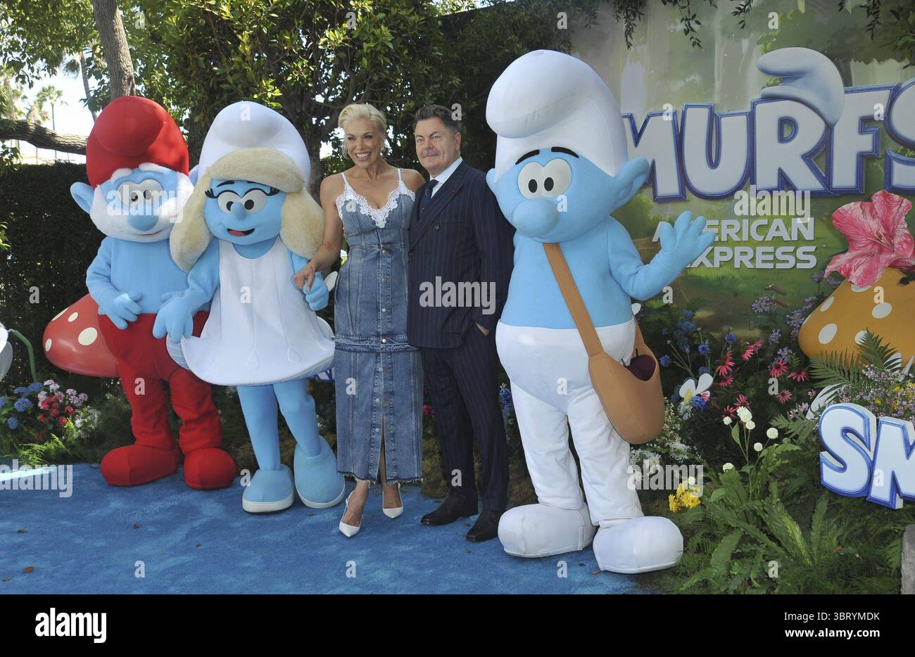 Ca. 13th July, 2025. Hannah Waddingham, Nick Offerman at arrivals for SMURFS Premiere, Paramount ...