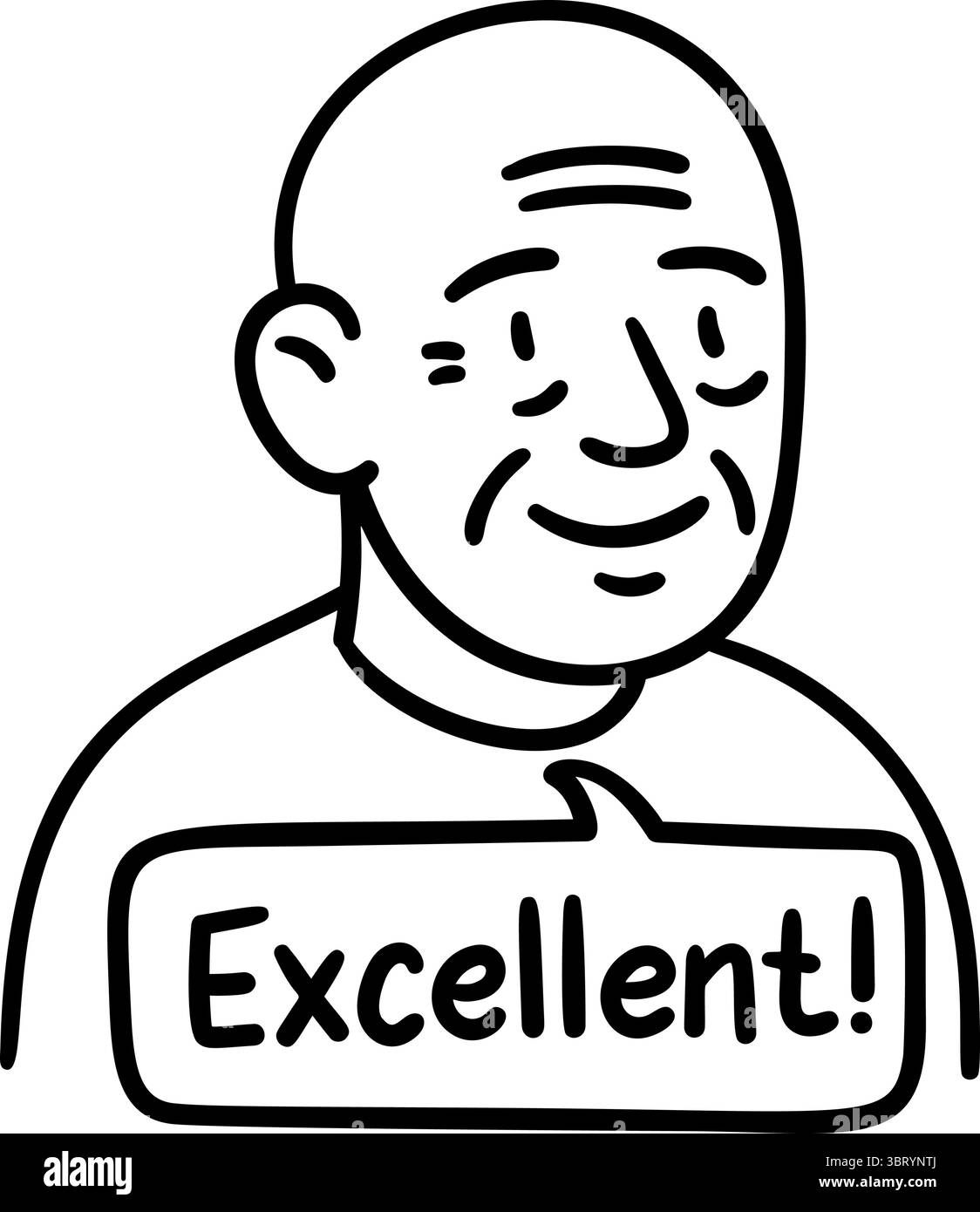 Doodle older man with speech bubble Excellent. Hand drawn illustration ...