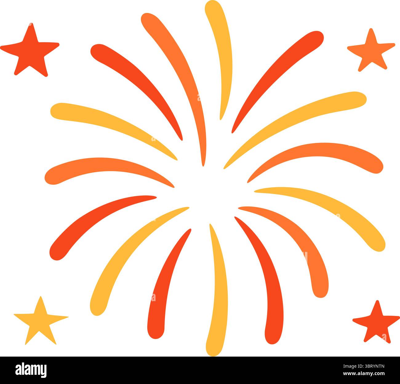 Red and yellow firework explosion with stars in flat style. Isolated ...