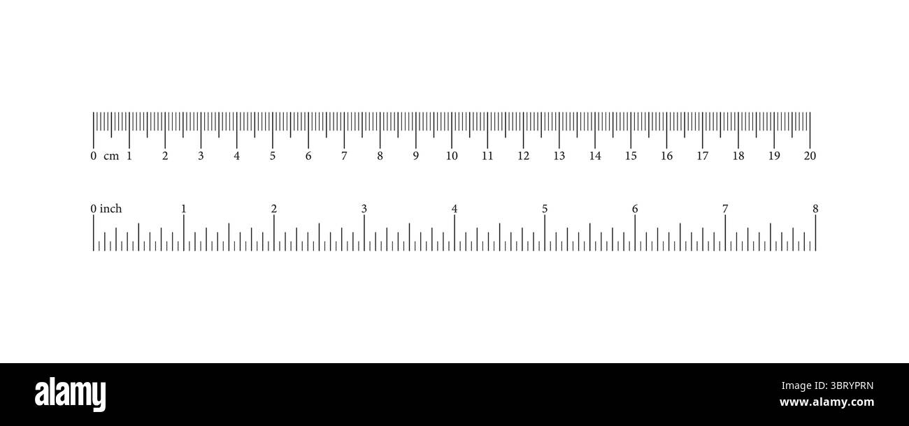 Scale 20 centimeter, 8 inch with markup, numbers. Distance, height ...