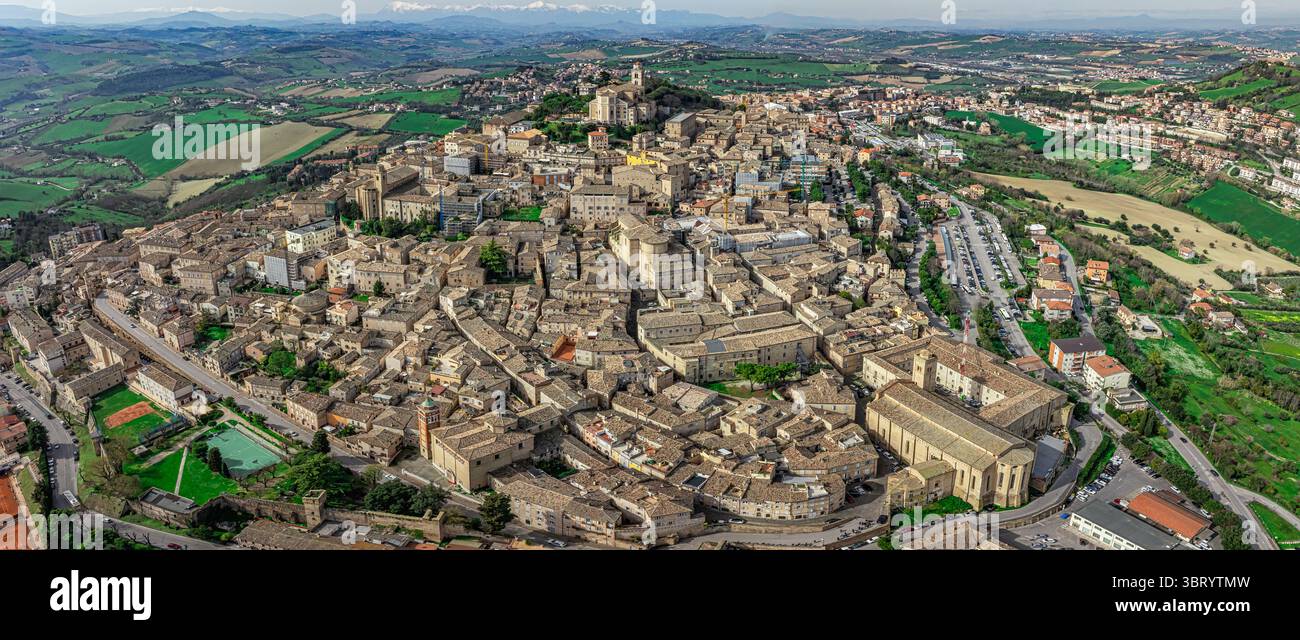 Aerial view of Fermo, a medieval hilltop town in the Marche region ...