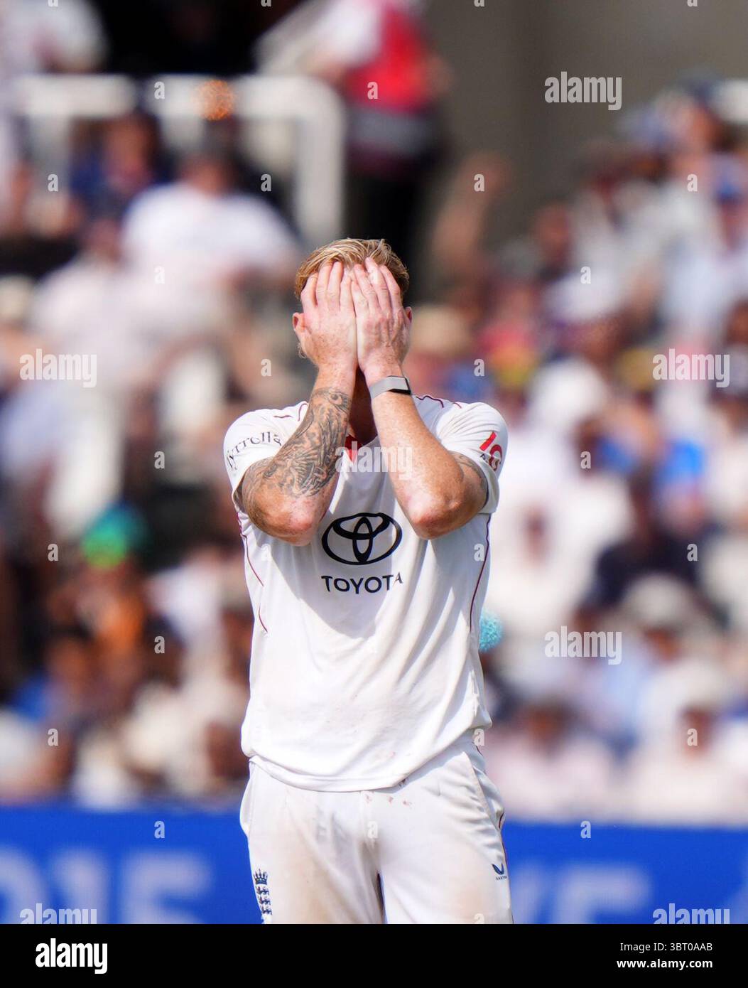 England's Ben Stokes reacts during day five of the Third Rothesay Men's ...