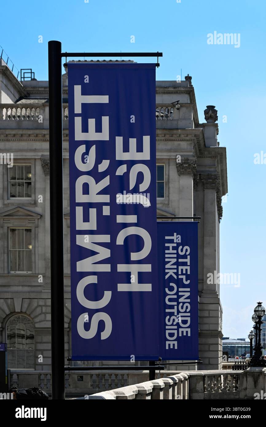 LONDON, UK - MAY 13, 2025: Banner signs outside Somerset House on ...