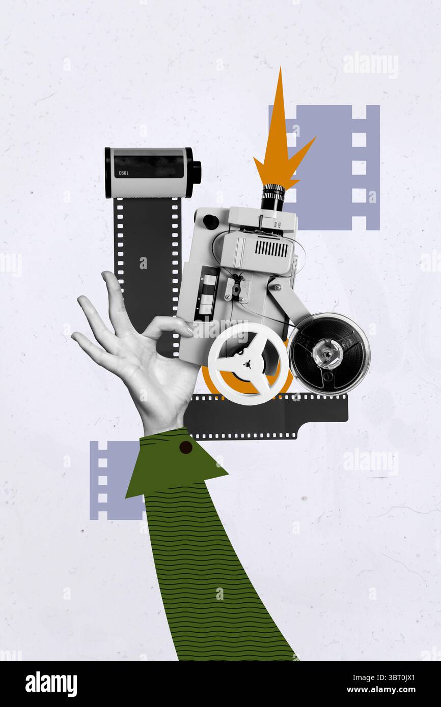 Sketch image trend artwork montage photo collage of hand hold video ...