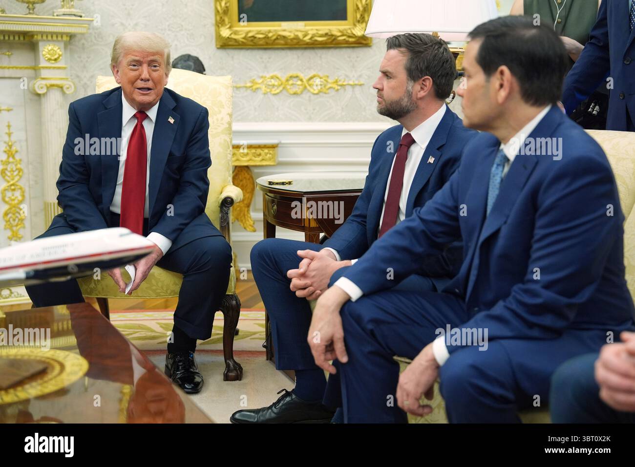 President Donald Trump, from left, speaks as Vice President JD Vance ...