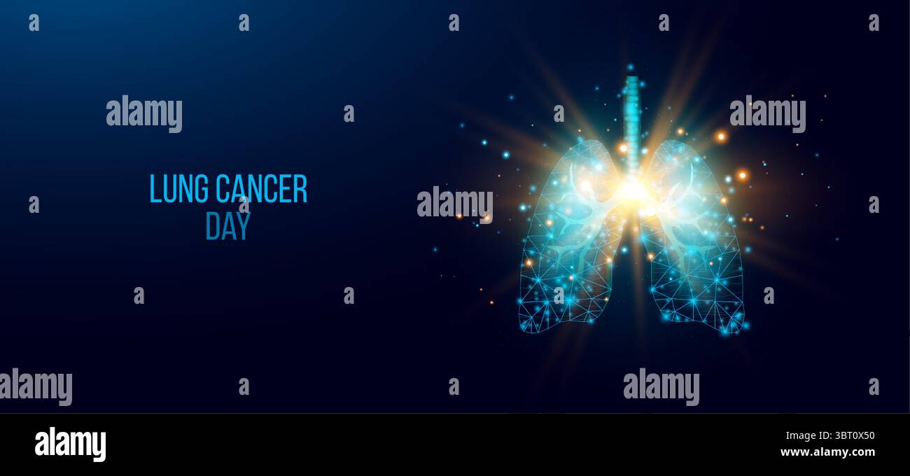 World Lung Cancer Day concept. Banner template with glowing low poly ...