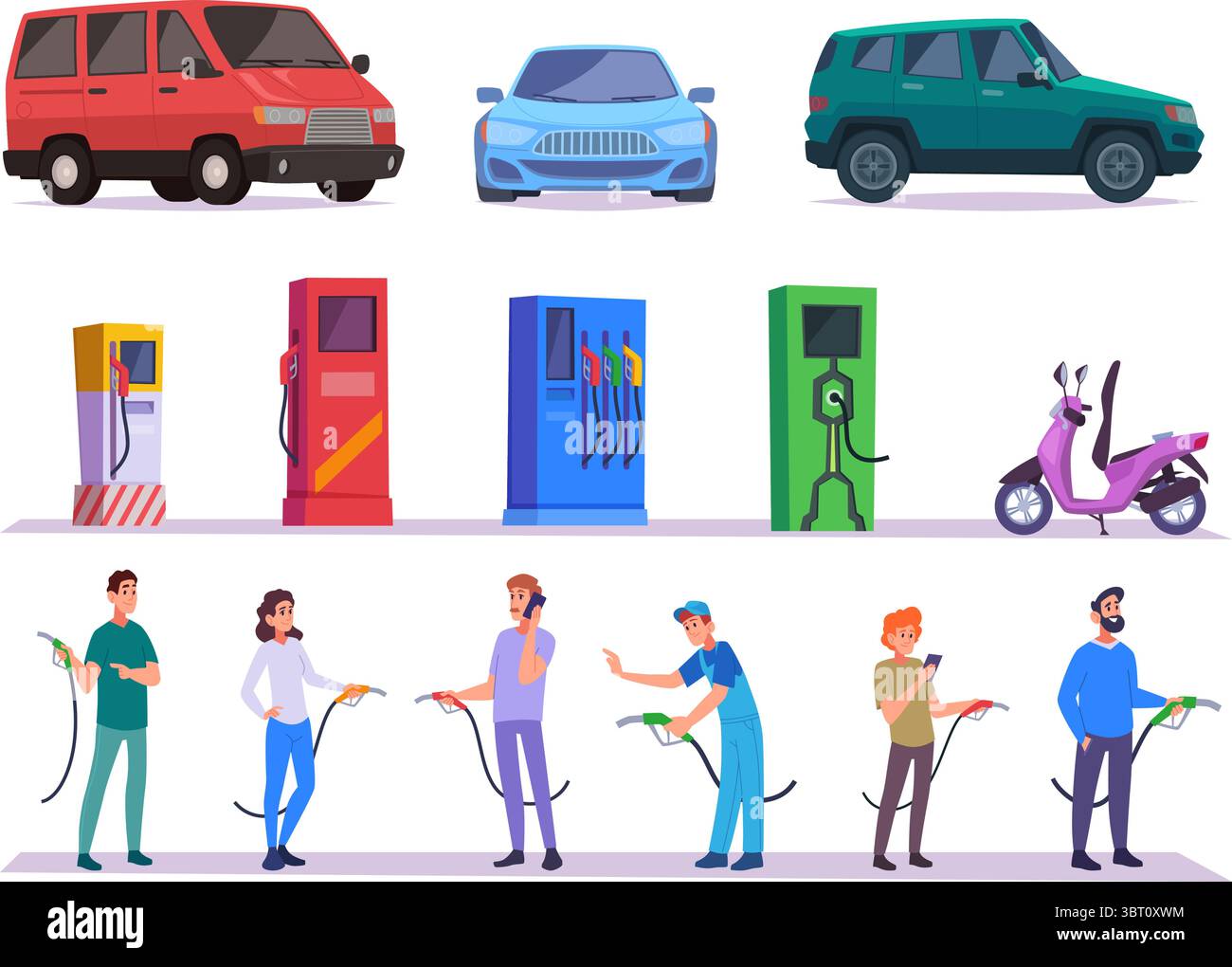 Gas station workers. Professional workers on fuel station exact vector ...