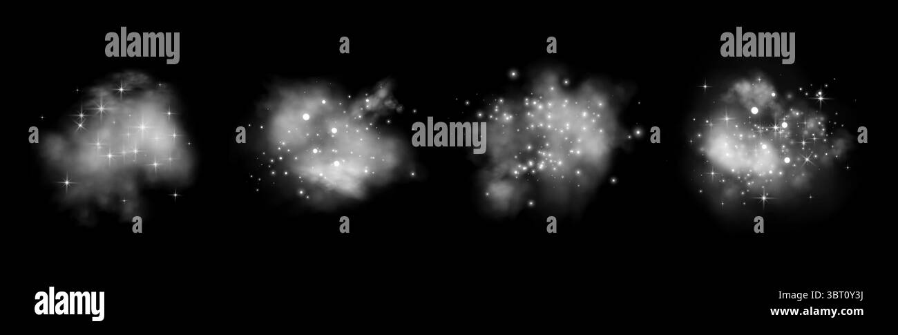 Realistic white smokes or haze on a transparent background. Magic fog ...