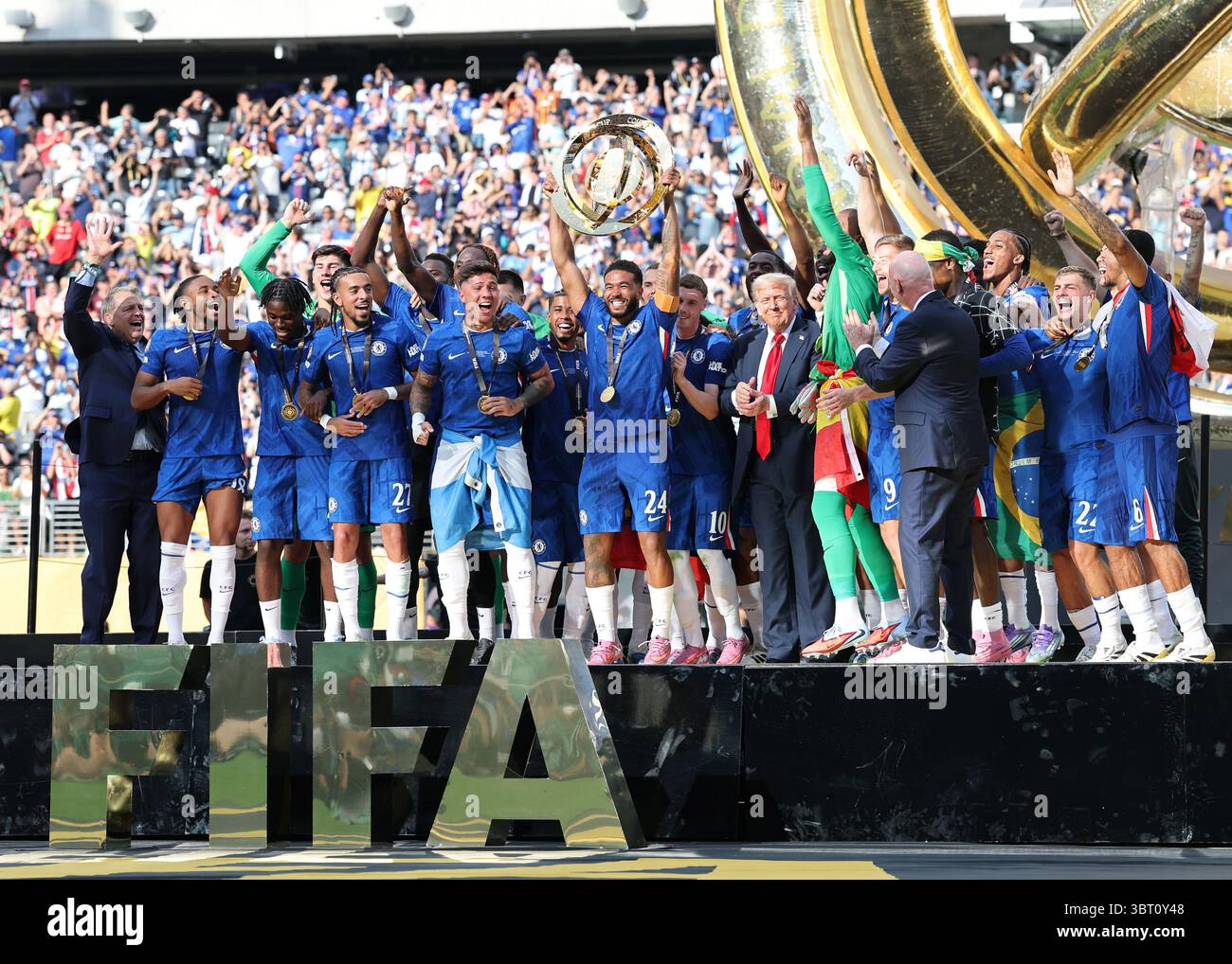 New Jersey, USA, 13th July 2025. Reece James of Chelsea lifts the ...