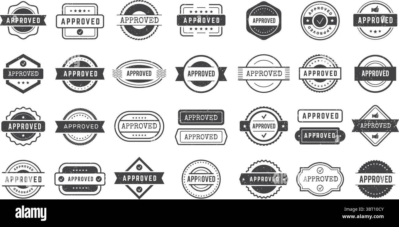 Approved stamp. Grunge textured badges collection for verification ...