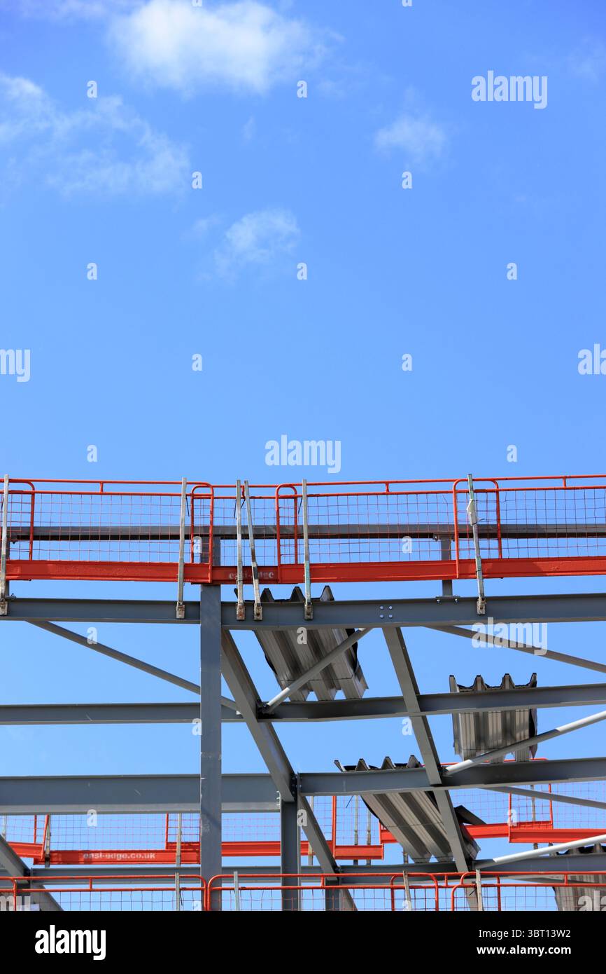 Radcliffe hub steel skeleton frame, structural steelwork with edge protection barrier in ...