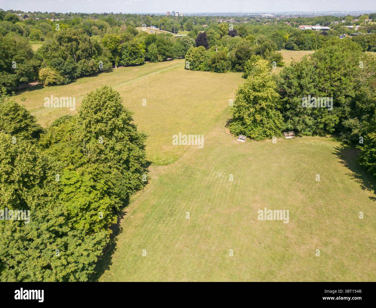 aerial view of the 53 hectare oaks park in carshalton in the london ...