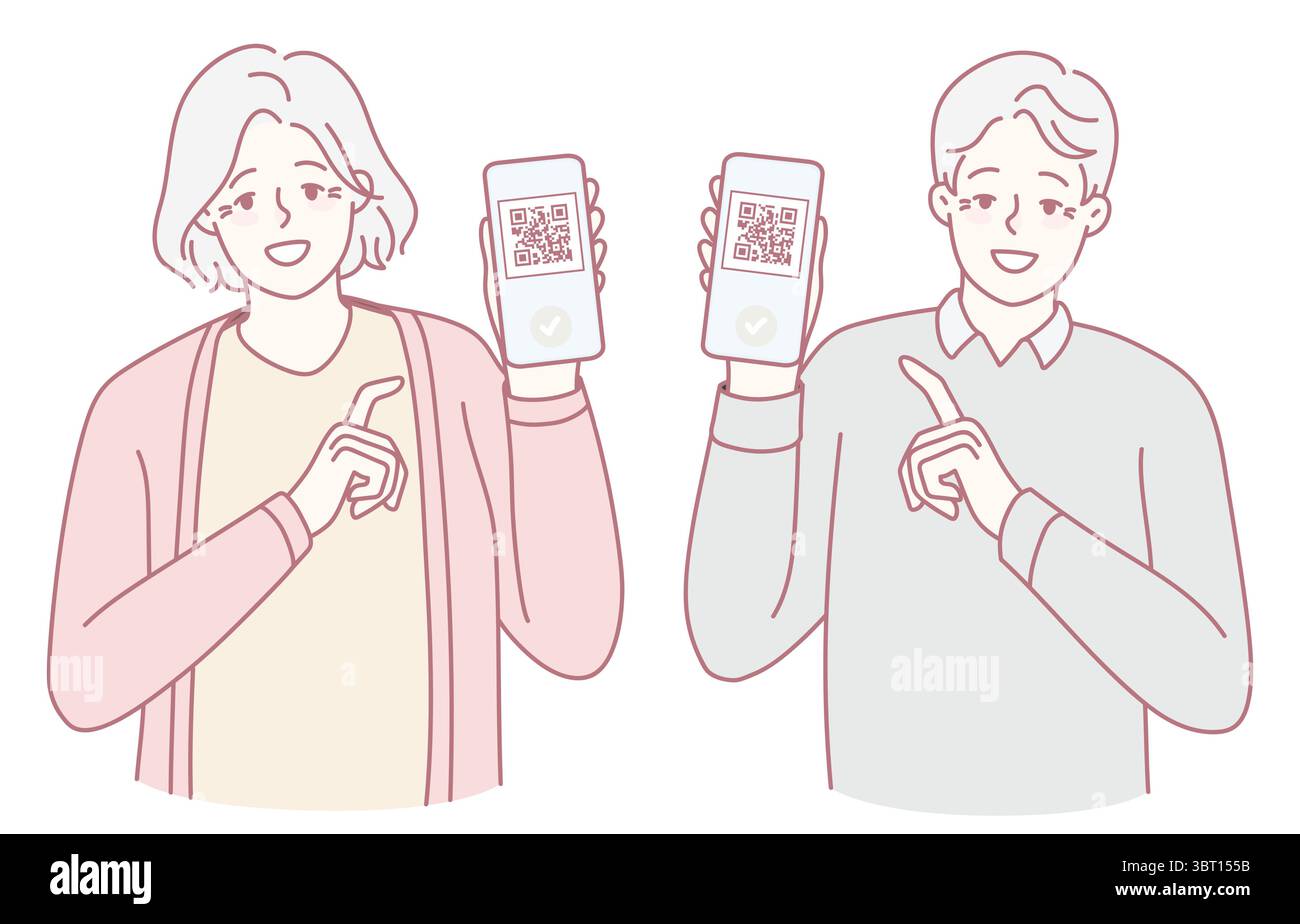 Individuals show mobile phones with QR codes, symbolizing digital ...