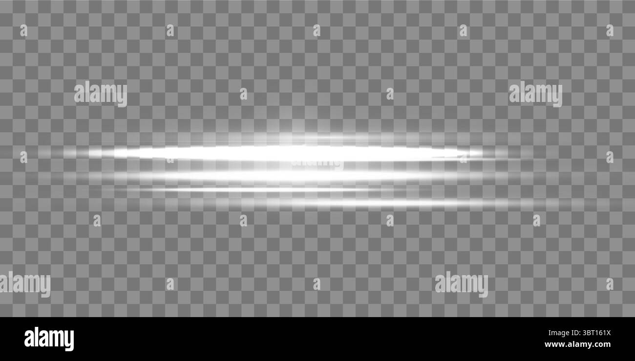 White horizontal lensflare. Light flash with rays or spotlight and ...