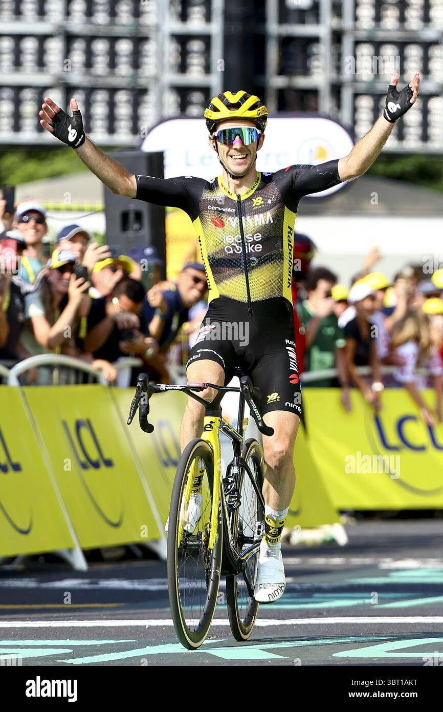 British Simon Philip Yates of Team Visma-Lease a Bike celebrates after ...