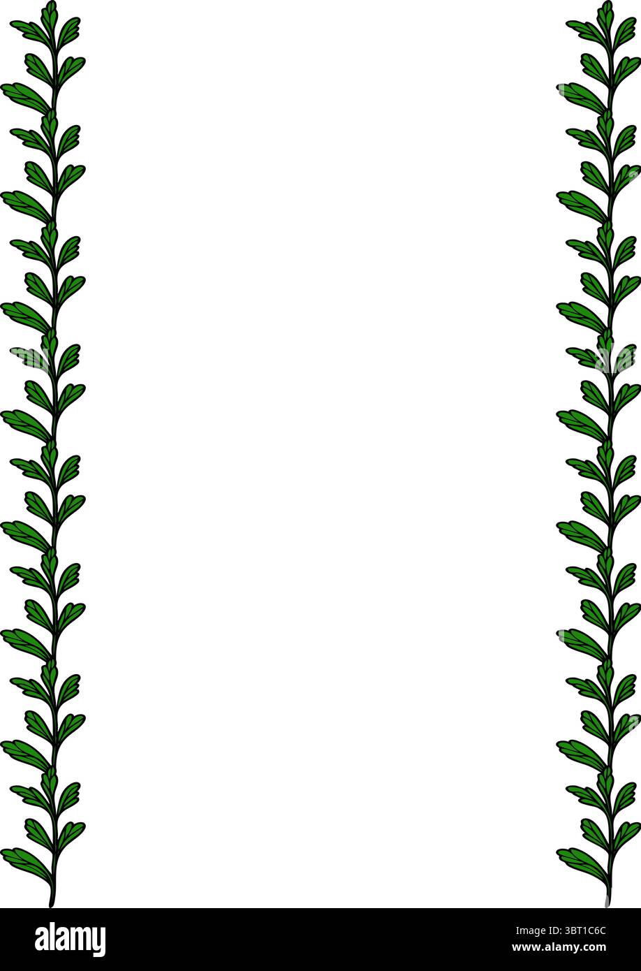 A vector decorative border featuring green leafy vines on both sides ...