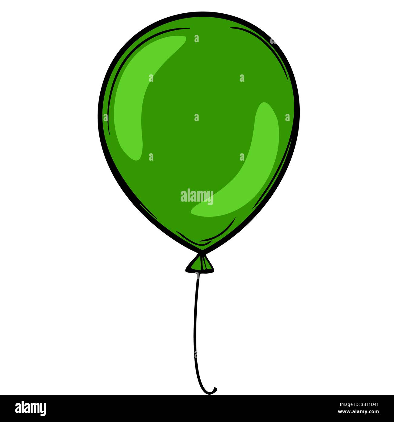 A vector single green balloon with a glossy finish and a string ...