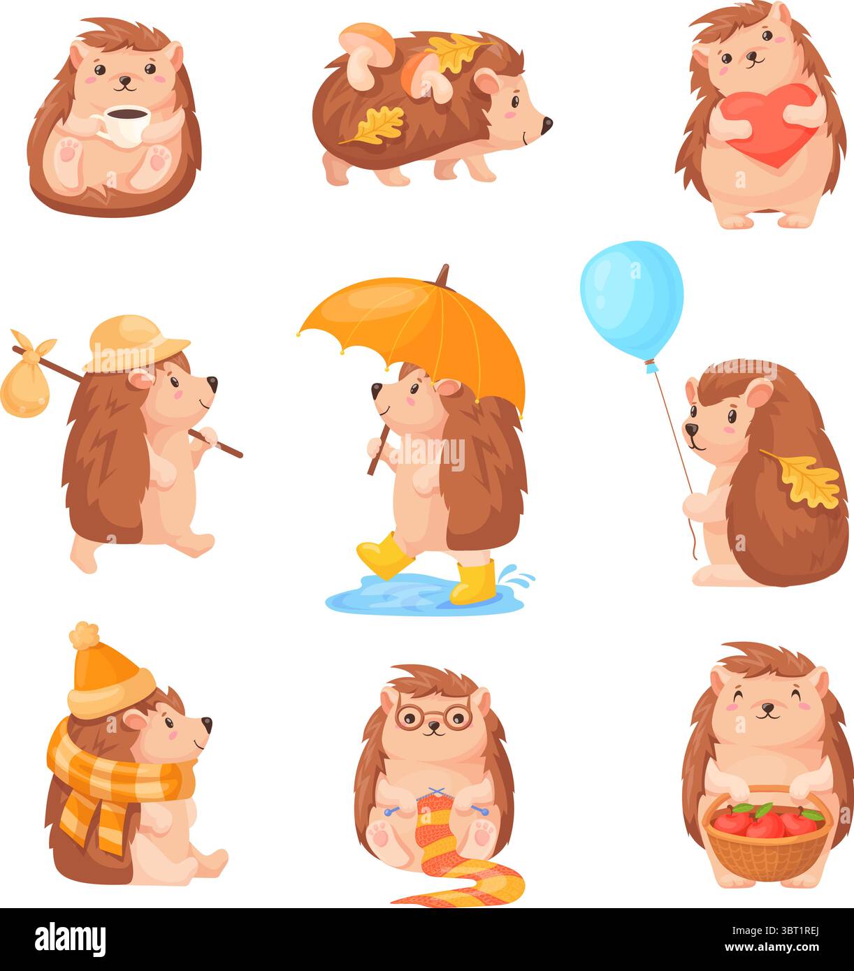 Cartoon hedgehog characters. Funny hedgehogs family, cute urchin baby animal happy characters ...